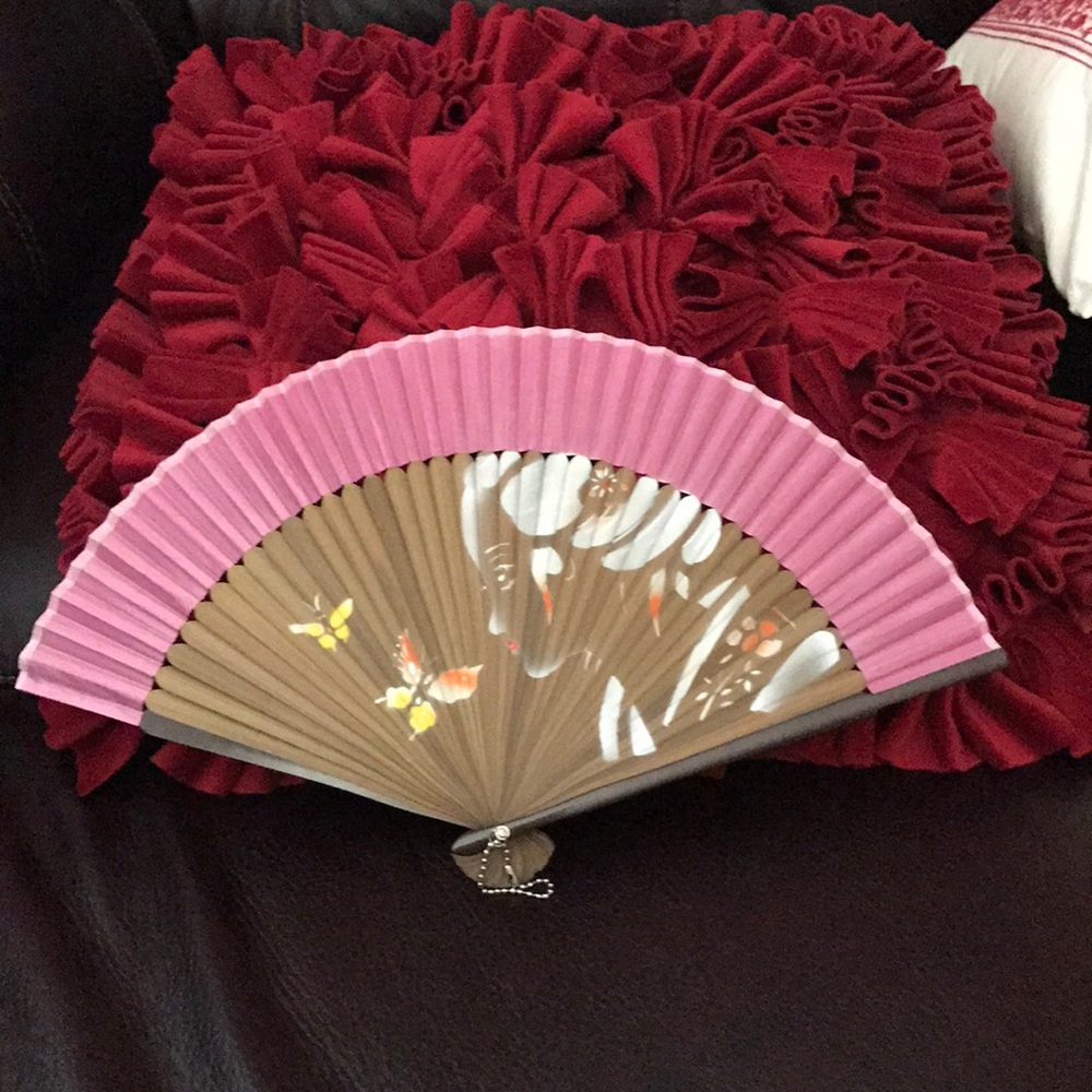 Brand New Oriental Fold-Able Hand Print Hand Fan - Gem